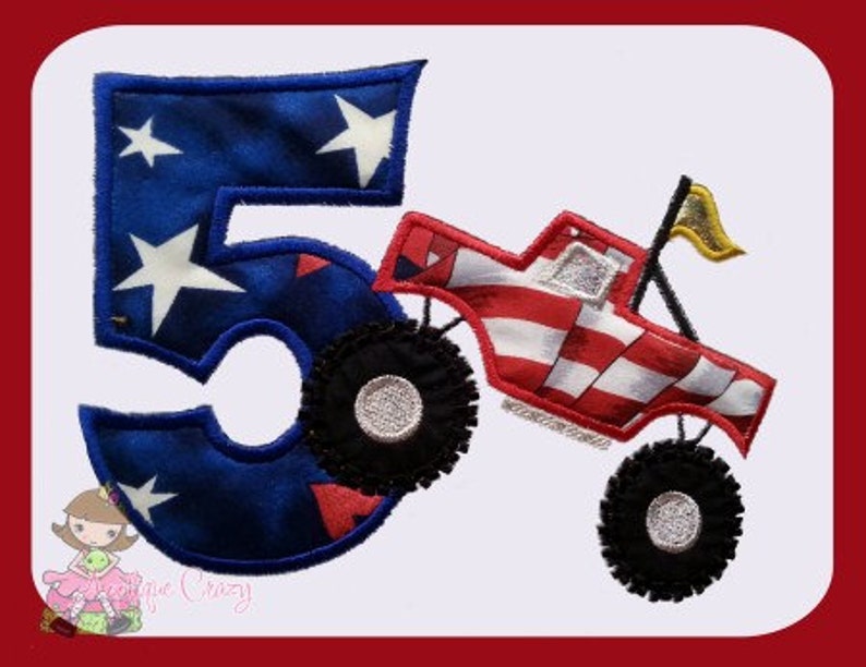 Monster Truck Applique Number Five Design - Etsy