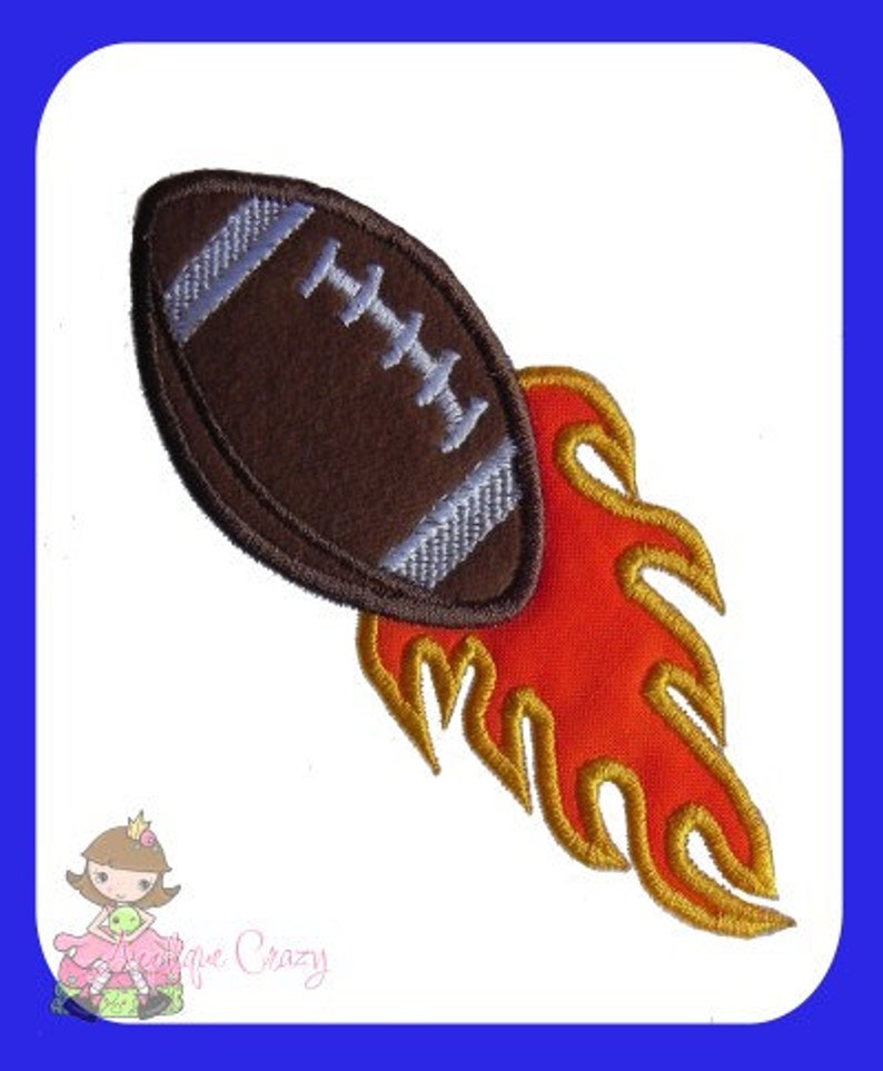 Football With Flames Applique Design - Etsy