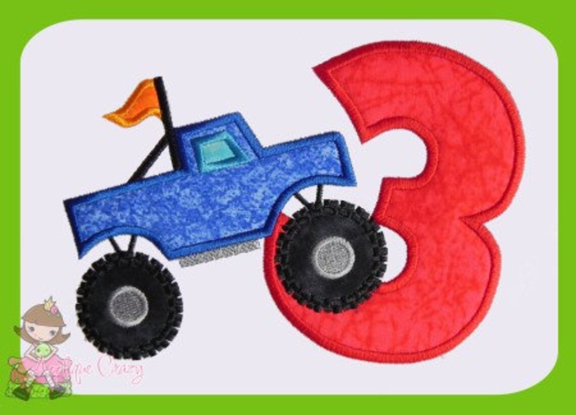 Monster Truck Applique Number Three Design - Etsy