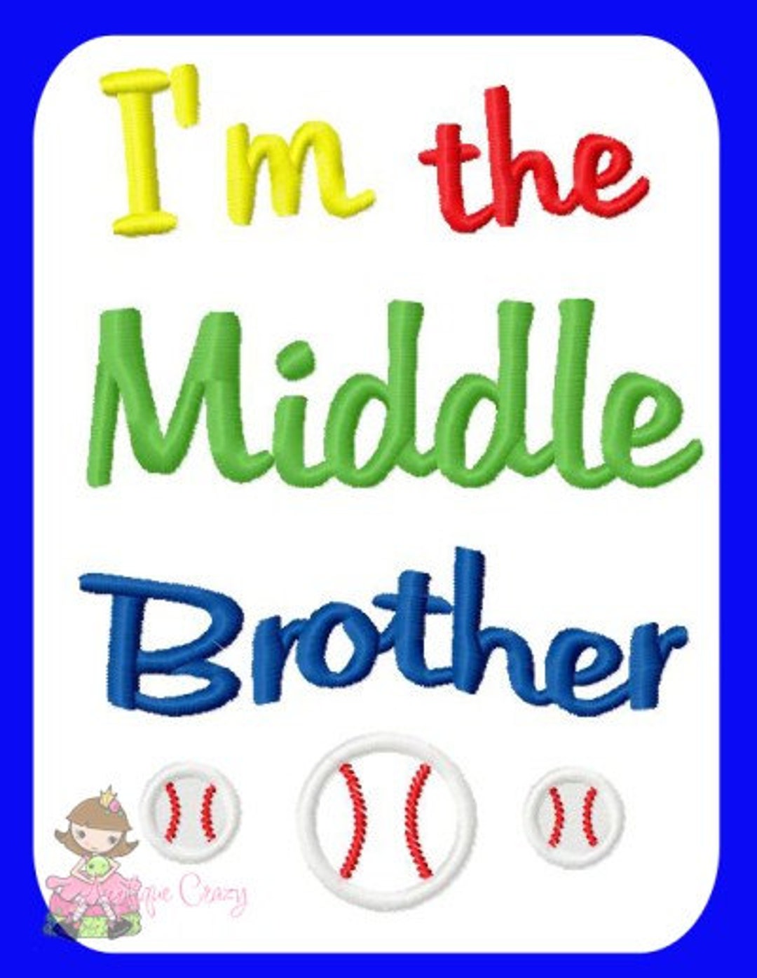 I'm the Middle Brother Applique Embroidery Design - Etsy