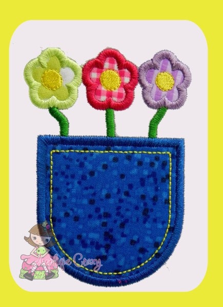 Pocket Full of Flowers Satin Applique Embroidery Design - Etsy