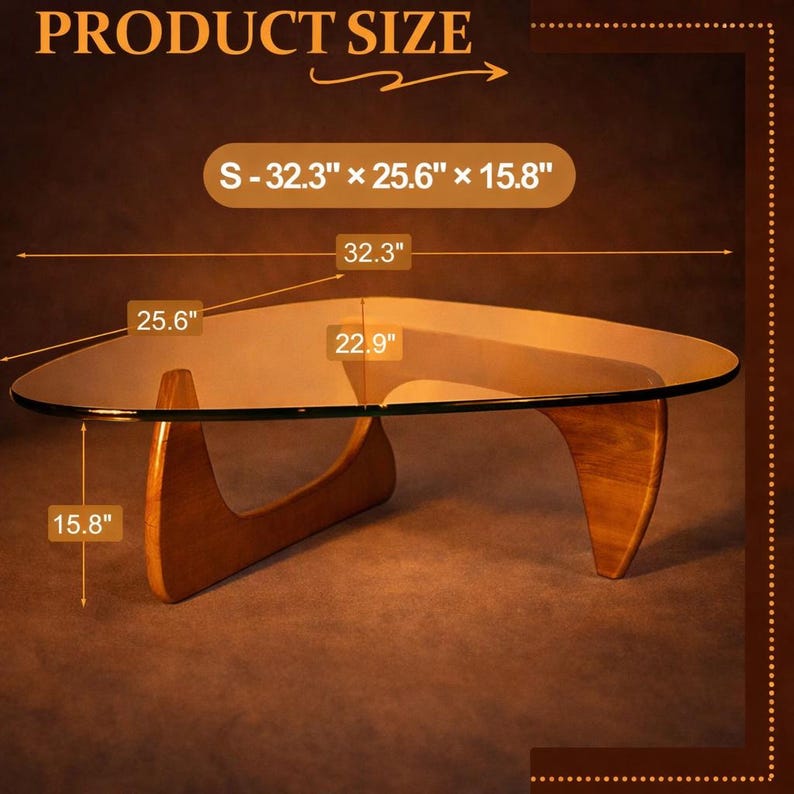 Mid-century Modern Triangle Coffee Table, Walnut Base, Tempered Glass ...