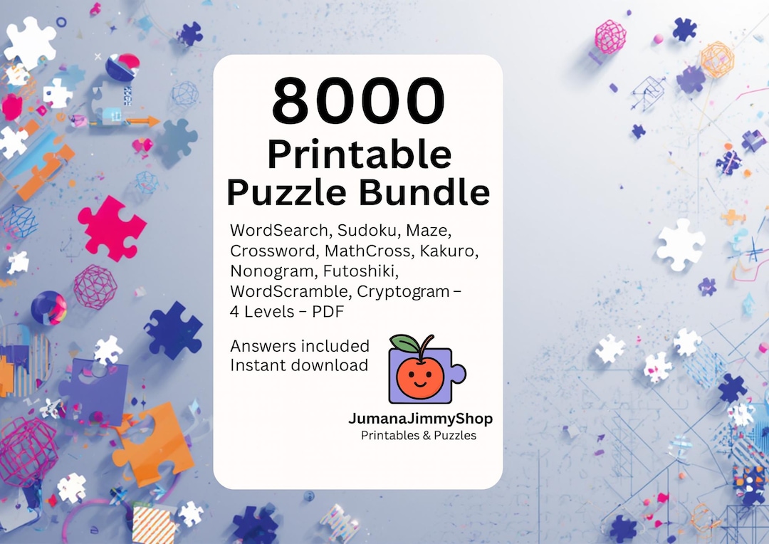 8000 Printable Puzzles Bundle – Brain Games for Adults & Kids (PDF ...