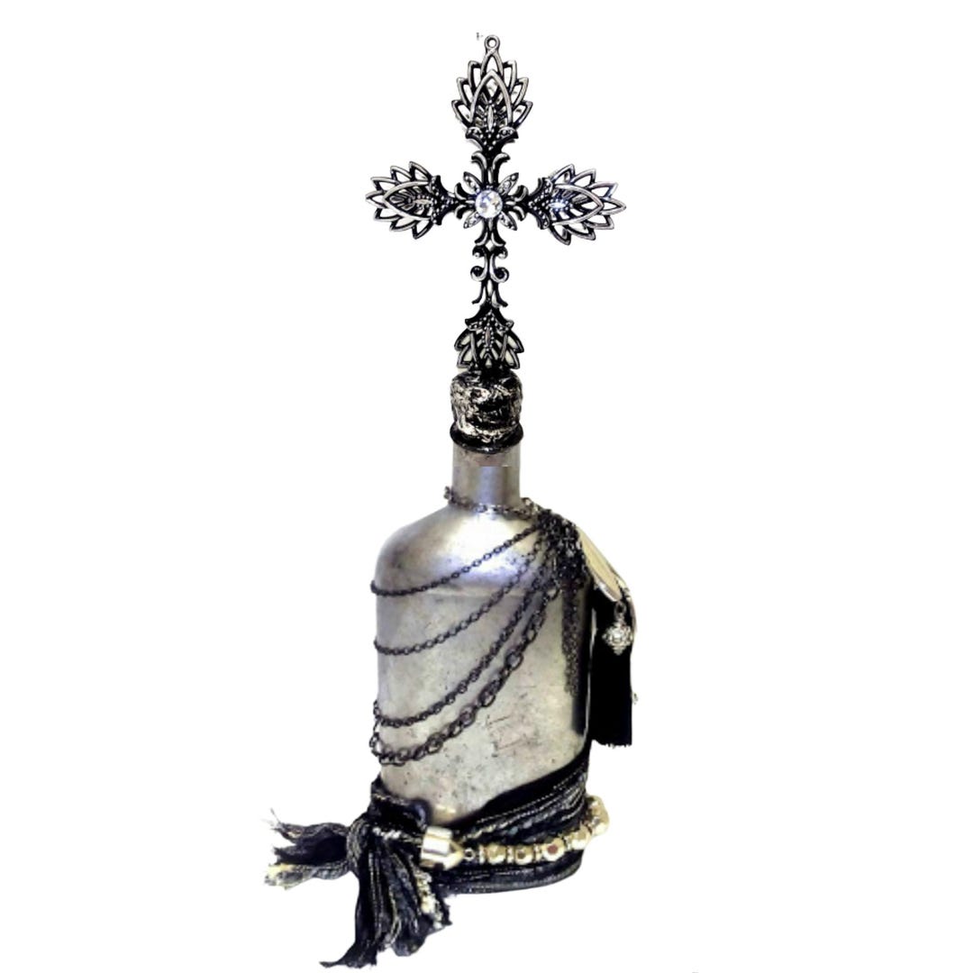 Repurposed Looking Glass Fireball Decorator Bottle With a Cross on Top ...