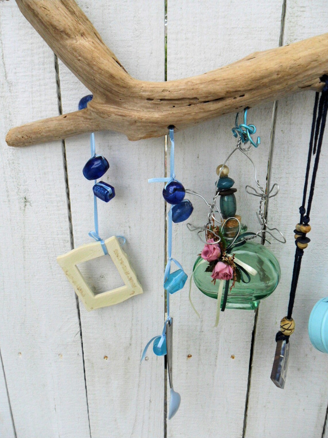 Driftwood Wind Chime, Blue Found Objects, Beach House Porch Decor - Etsy