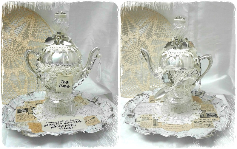 Repurposed Silver Teapot Tea Set Decoupage Ephemera Tray | Etsy