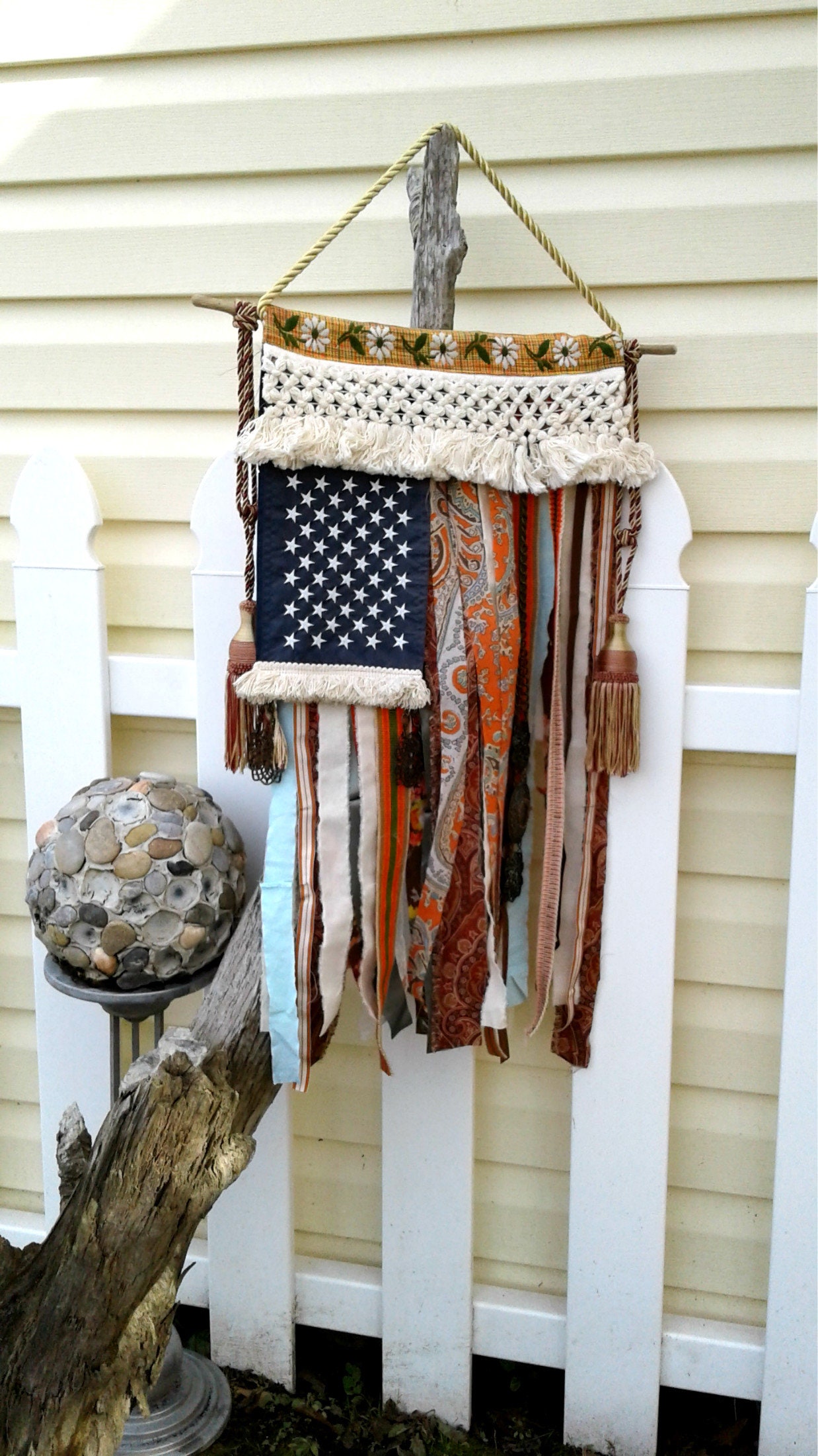 Bohemian rag flag, Boho wall art, Textile hanging,Flag door hanger ...