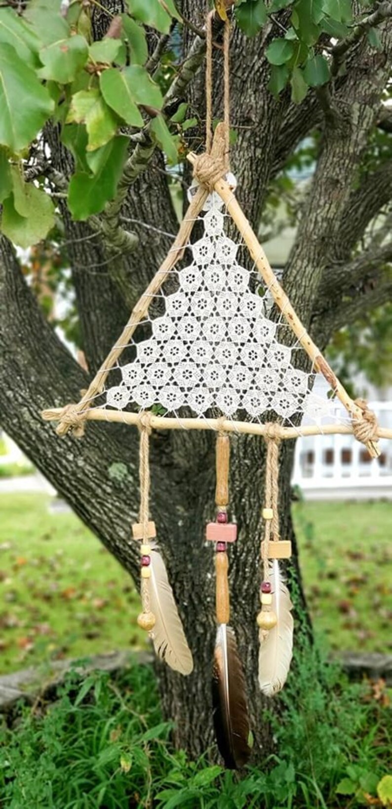 Boho Decor Gypsy Dreamcatcher Triangle Wall Art Driftwood - Etsy