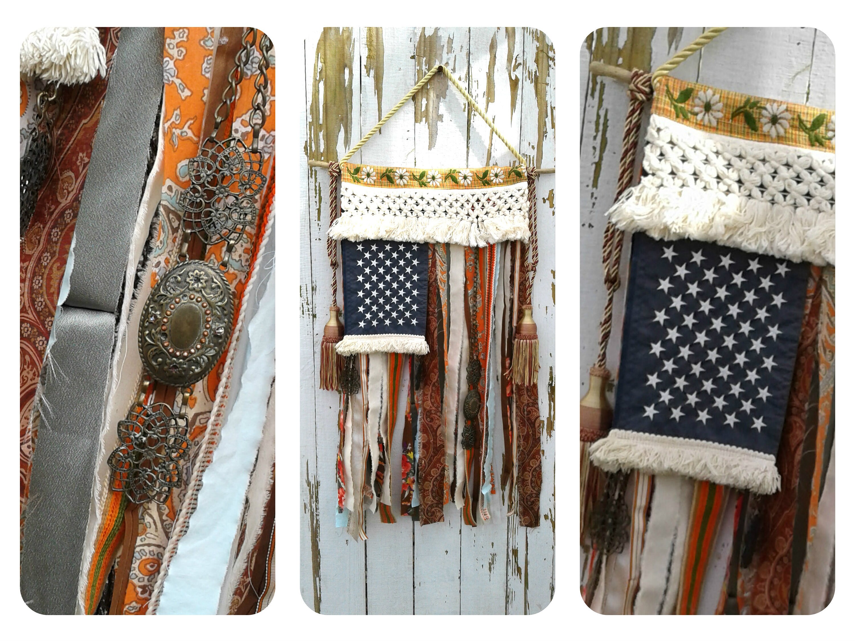 Bohemian rag flag, Boho wall art, Textile hanging,Flag door hanger ...