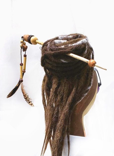 Dreadlock hair stick, Dread lock bun stick, Big Bun Holder, Carved wood ...