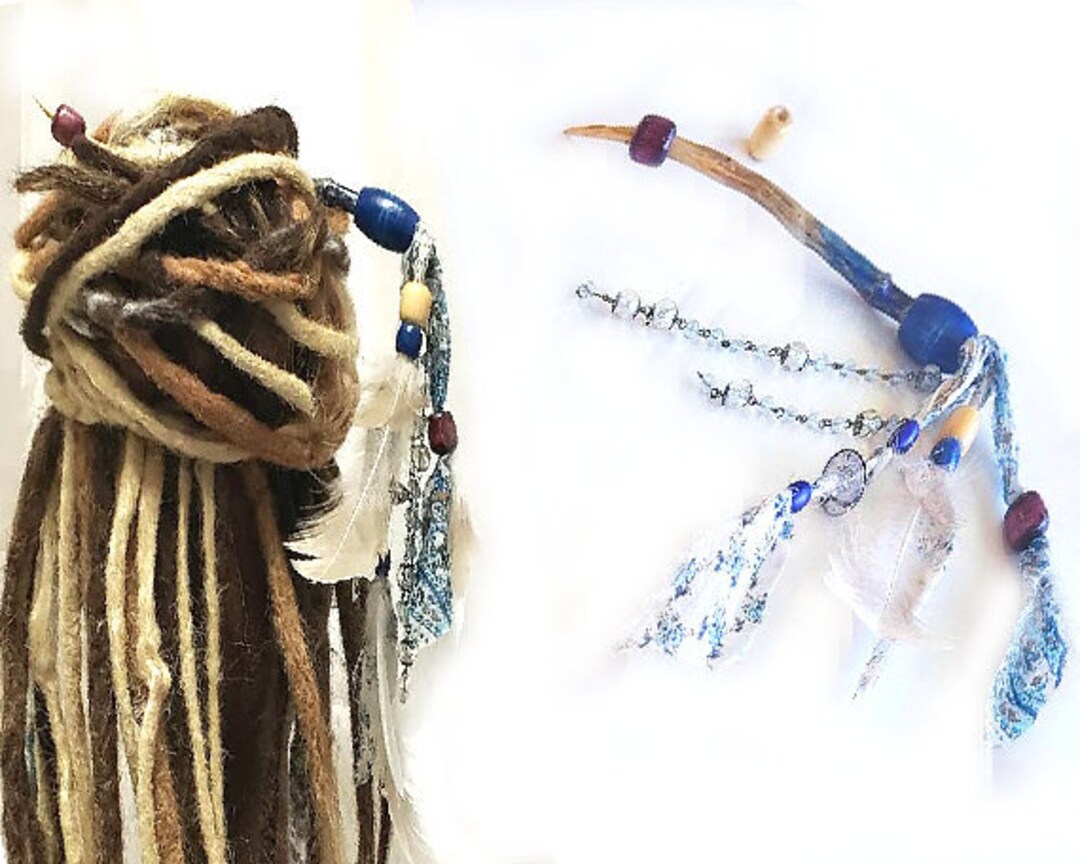 Carved Wood Dreadlock Bun Stick, Boho Hair Chopstick With Feathers - Etsy