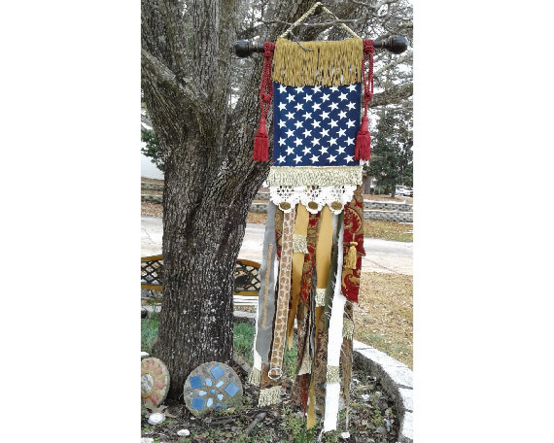 Boho Rag Flag, Recycled Textile Wall Art, Hippie Camper Decor (60x21 ...