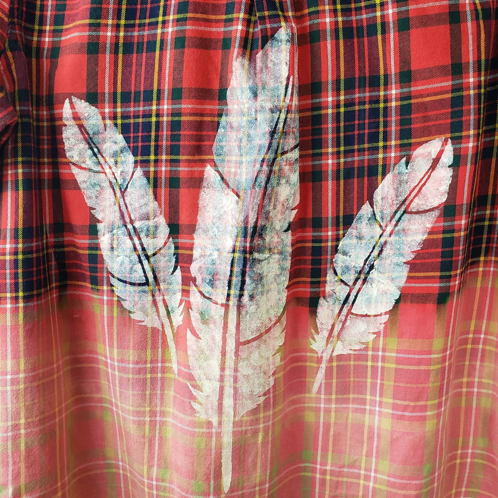 Old Half Bleached Discolored Plaid Flannel Shirt With Painted - Etsy