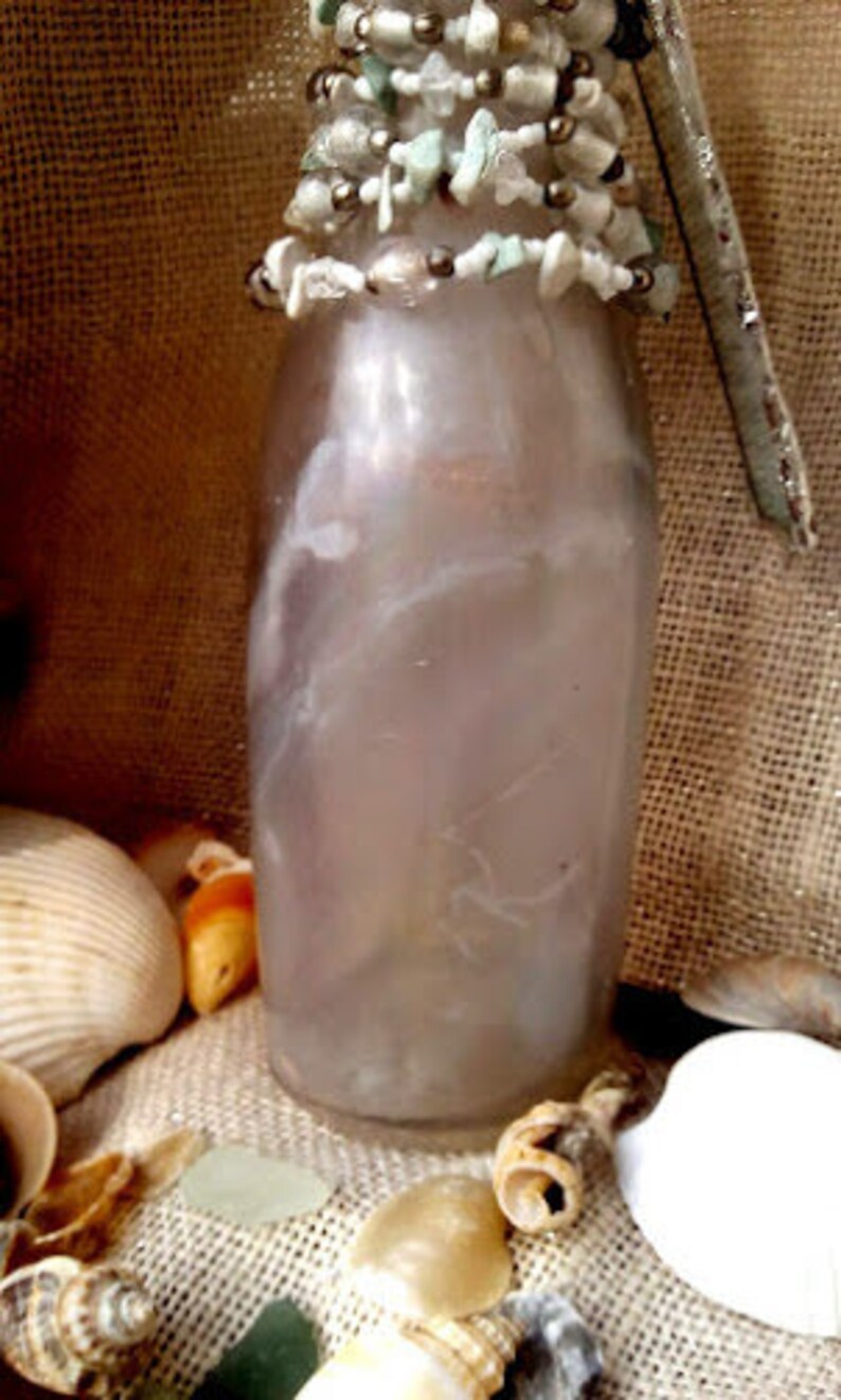 Soldered Beach Bottle Boho bottle Shell topper Memory glass | Etsy