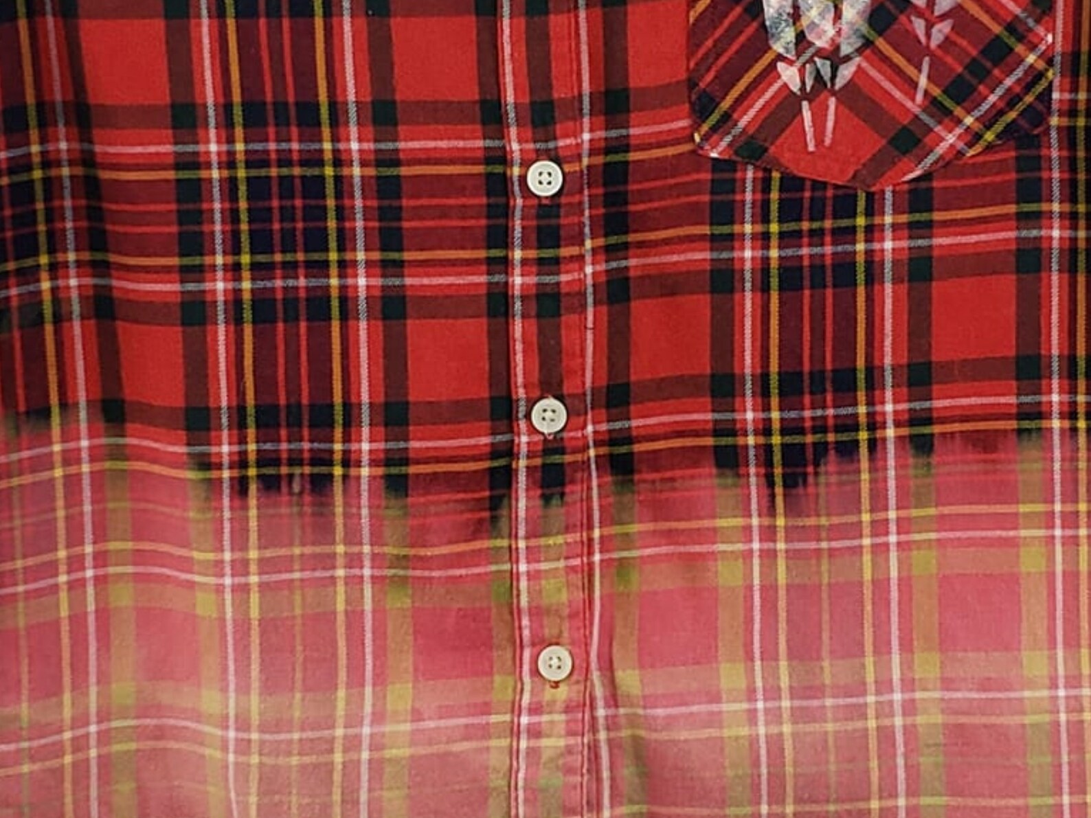 Old Half Bleached Discolored Plaid Flannel Shirt With Painted - Etsy