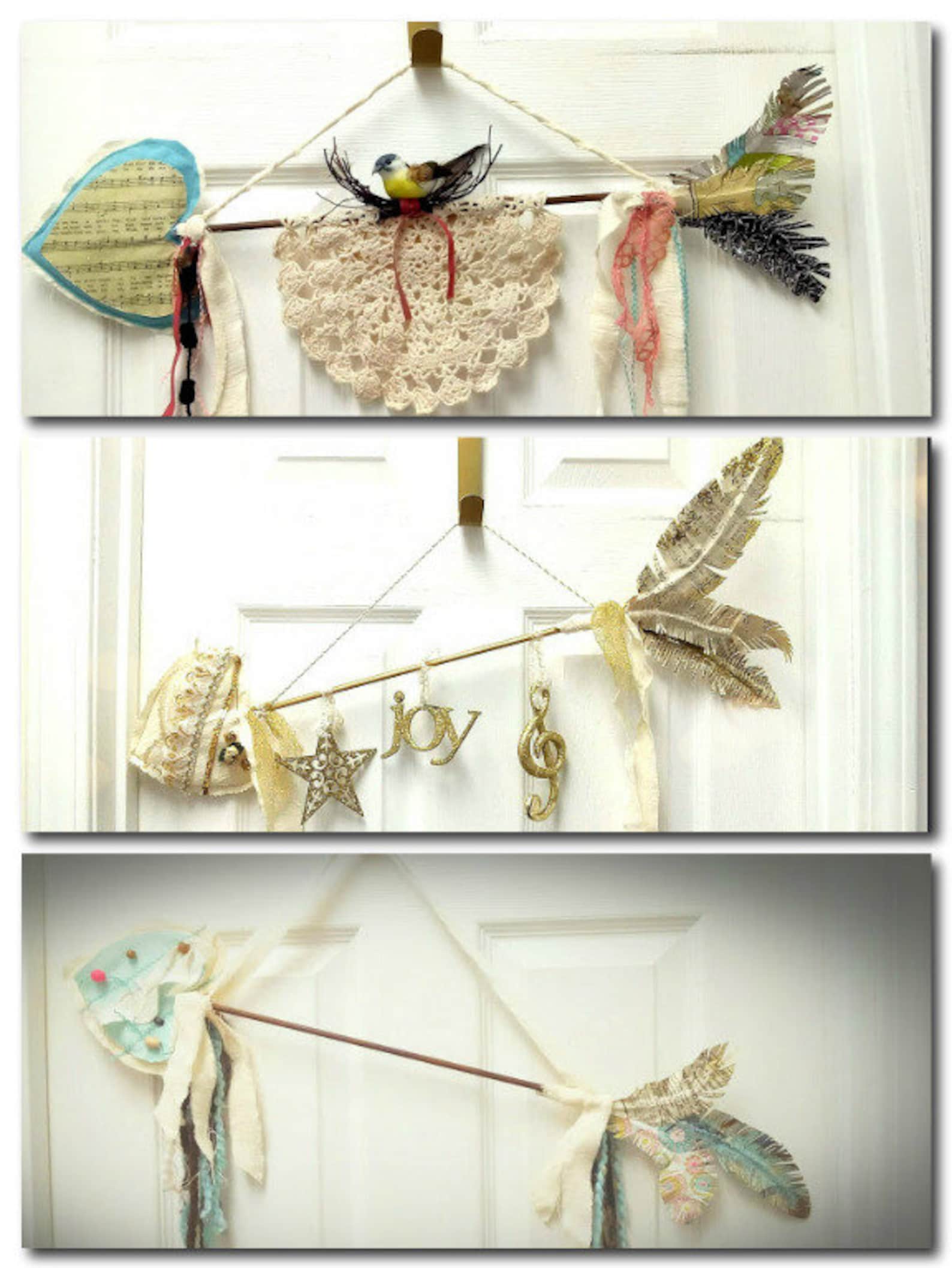 Cupid's Heart Arrow, Handmade Paper Feathers, Arrow Door Hanger, Boho ...