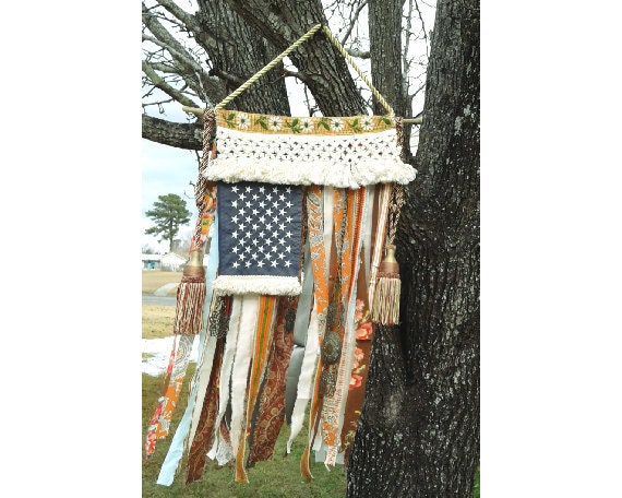 Bohemian rag flag, Boho wall art, Textile hanging,Flag door hanger ...