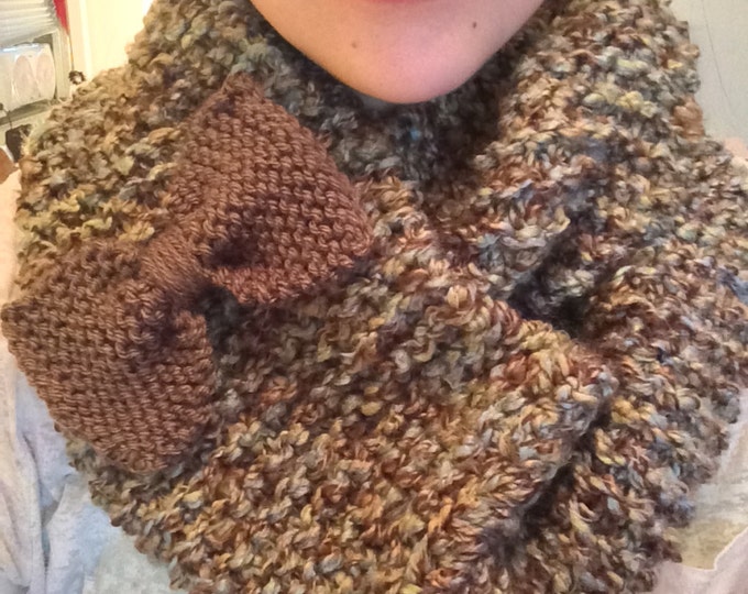 Oversized Hand Knit Infinity Scarf With Detachable Bowbrown, Light ...