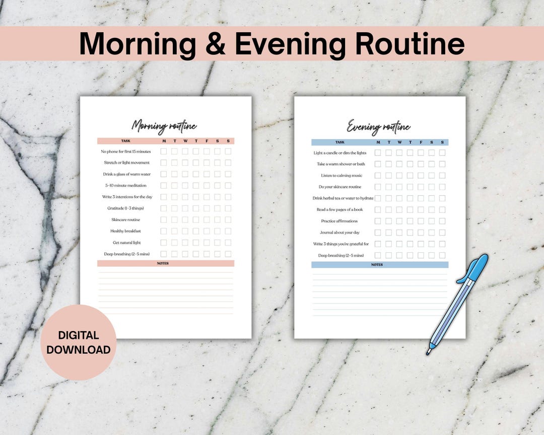 Morning Evening Routine Checklist | Daily Habit Tracker (digital ...