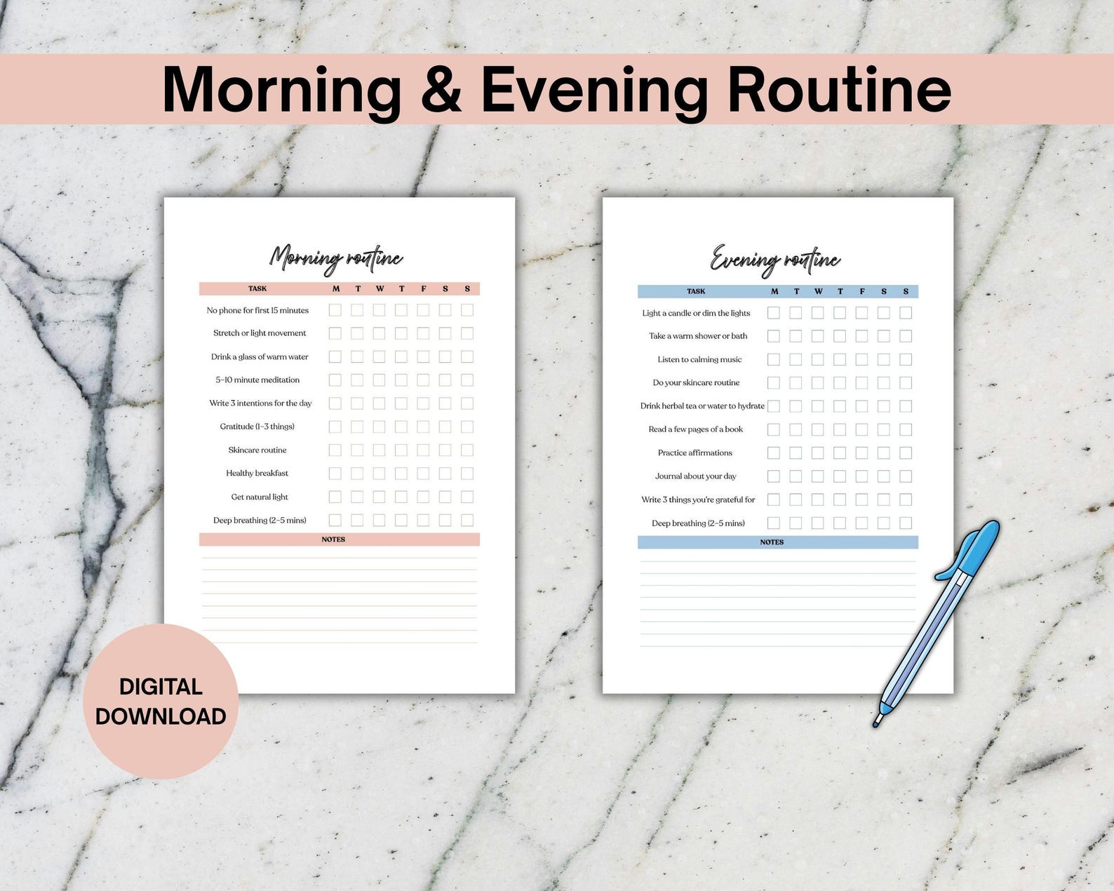 Morning Evening Routine Checklist | Daily Habit Tracker (digital ...