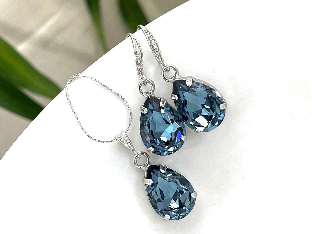 Blue Swarovski Crystal Earrings, Bridal Jewelry, Bridesmaid Gift - Etsy