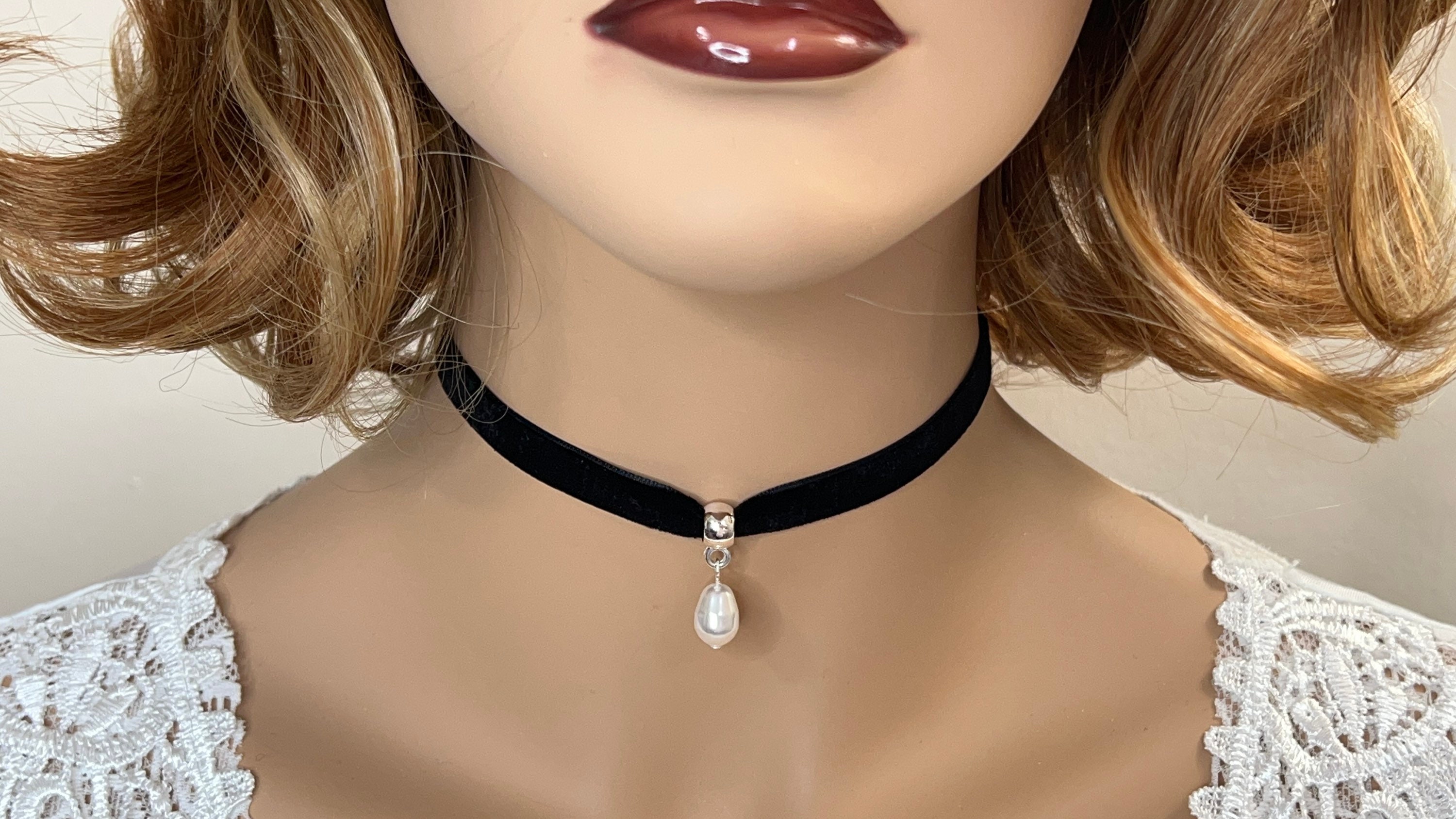 Black Ribbon Choker, Choker Pearl Collar Women, Swarovski Black Ribbon Choker, Choker Pearl Collar Women, Swarovski
