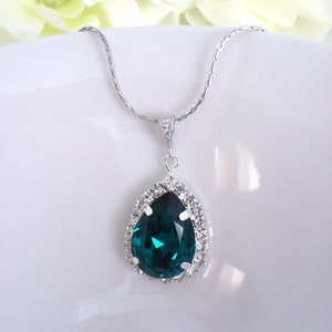 Dark Teal Necklace and Earrings Set, Bridesmaid Gift, Dark Teal Green ...