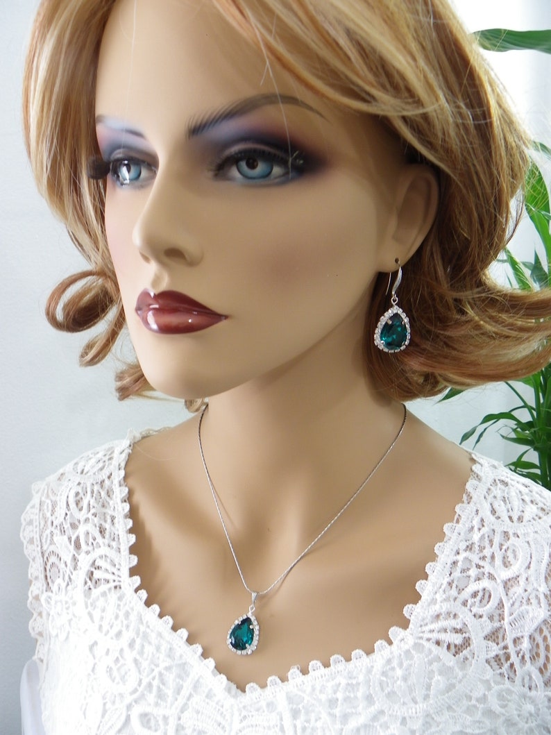 Dark Teal Necklace and Earrings Set Bridesmaid Gift Dark - Etsy
