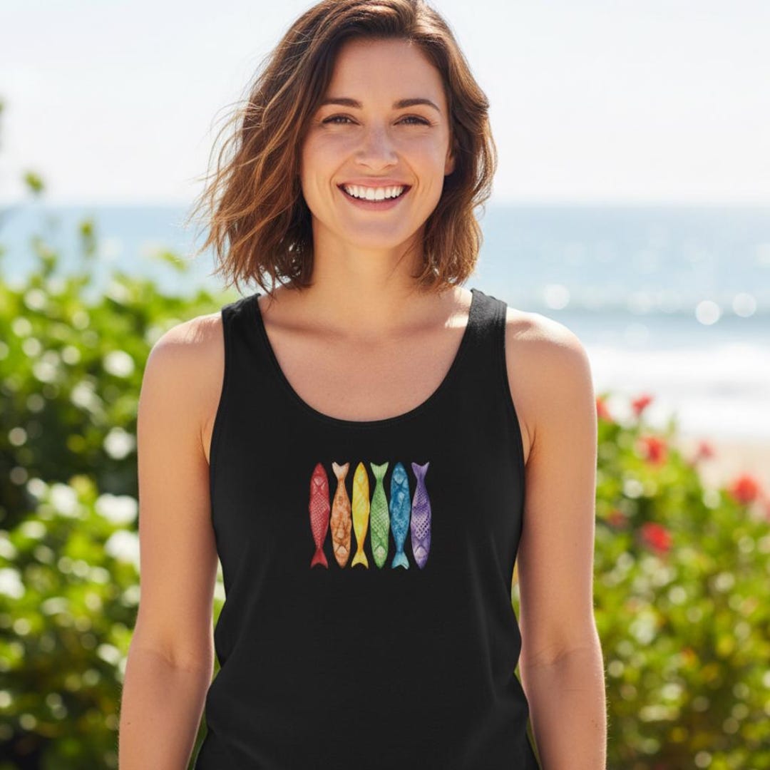 Rainbow Sardine Tank Top: Watercolor Pride Fish, WLW Comfort Colors ...