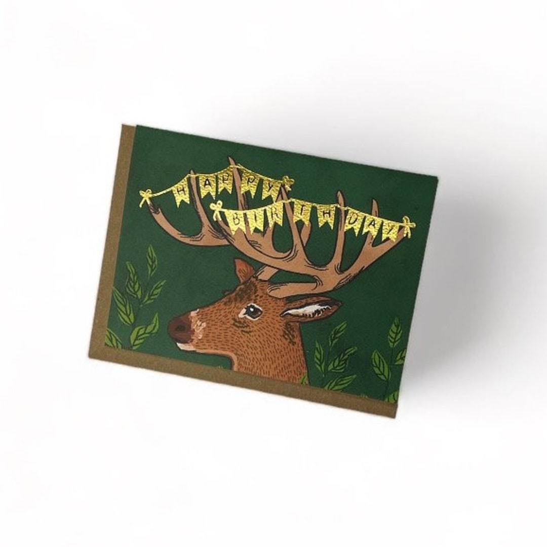 Happy Birthday Deer Card - Etsy