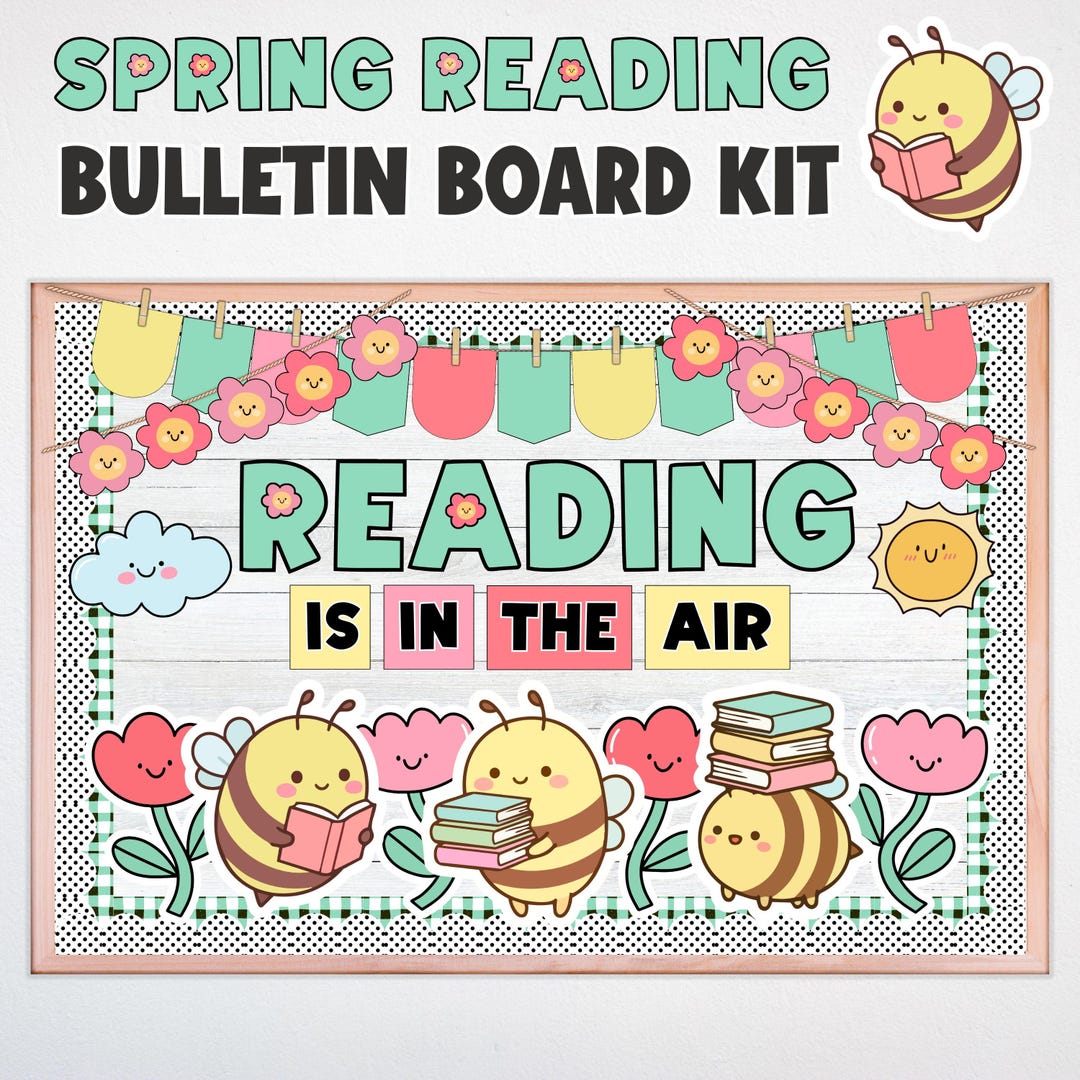 Spring Reading Bulletin Board, Printable Library or Classroom ...