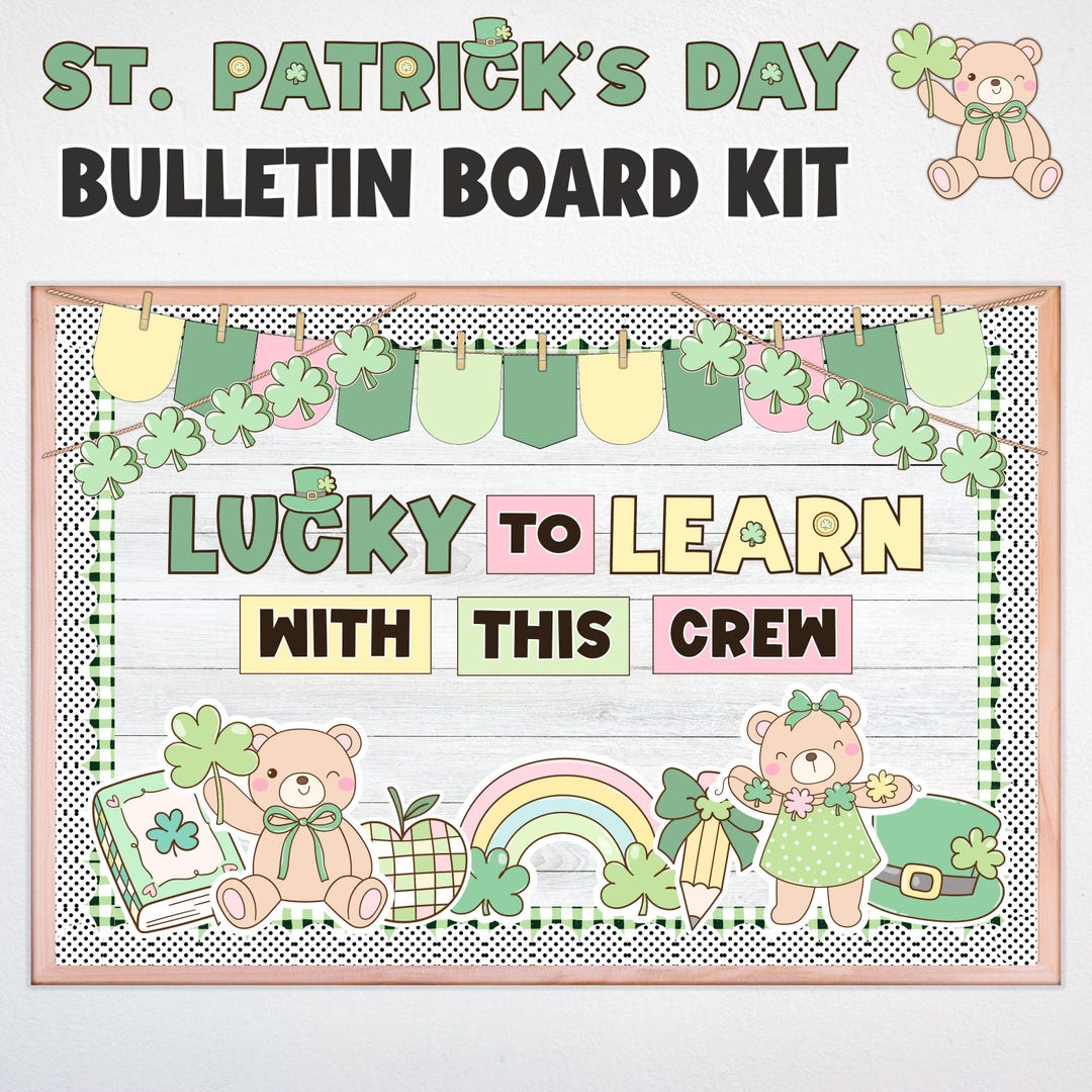 St. Patrick's Day Bulletin Board Kit, March Classroom Decor (digital ...