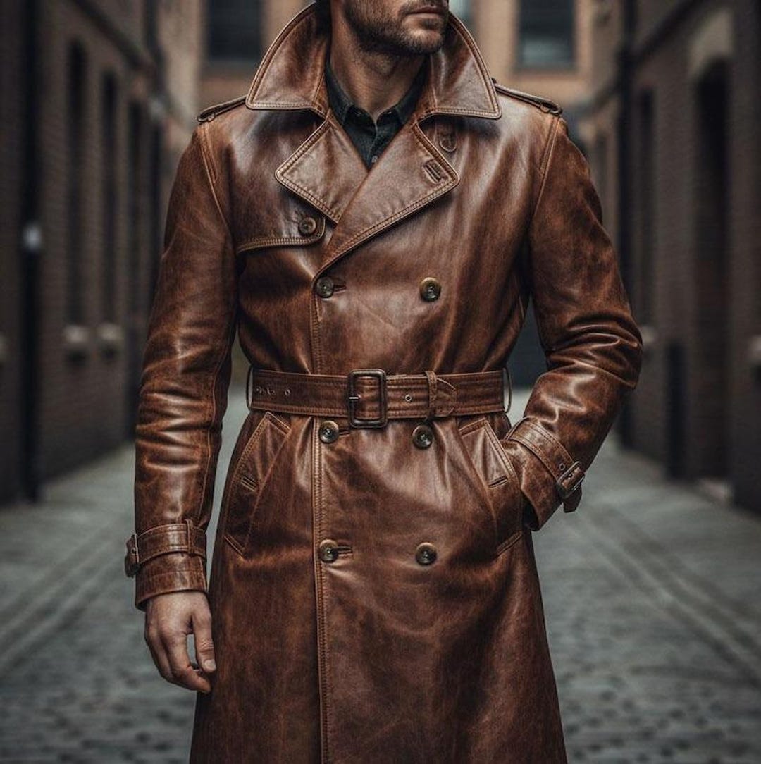 Handmade Men's Waxed Leather Duster | Distressed Brown Vintage Trench ...