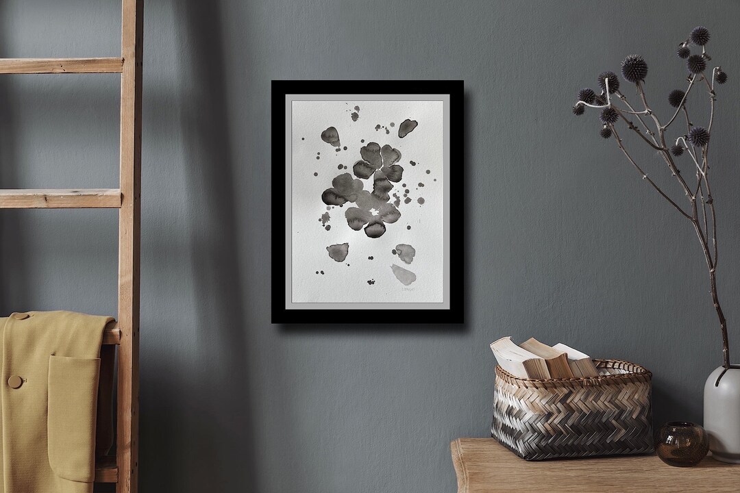 Paint Splatter Flowers Watercolor Painting, Ink Painting, Zen Decor ...