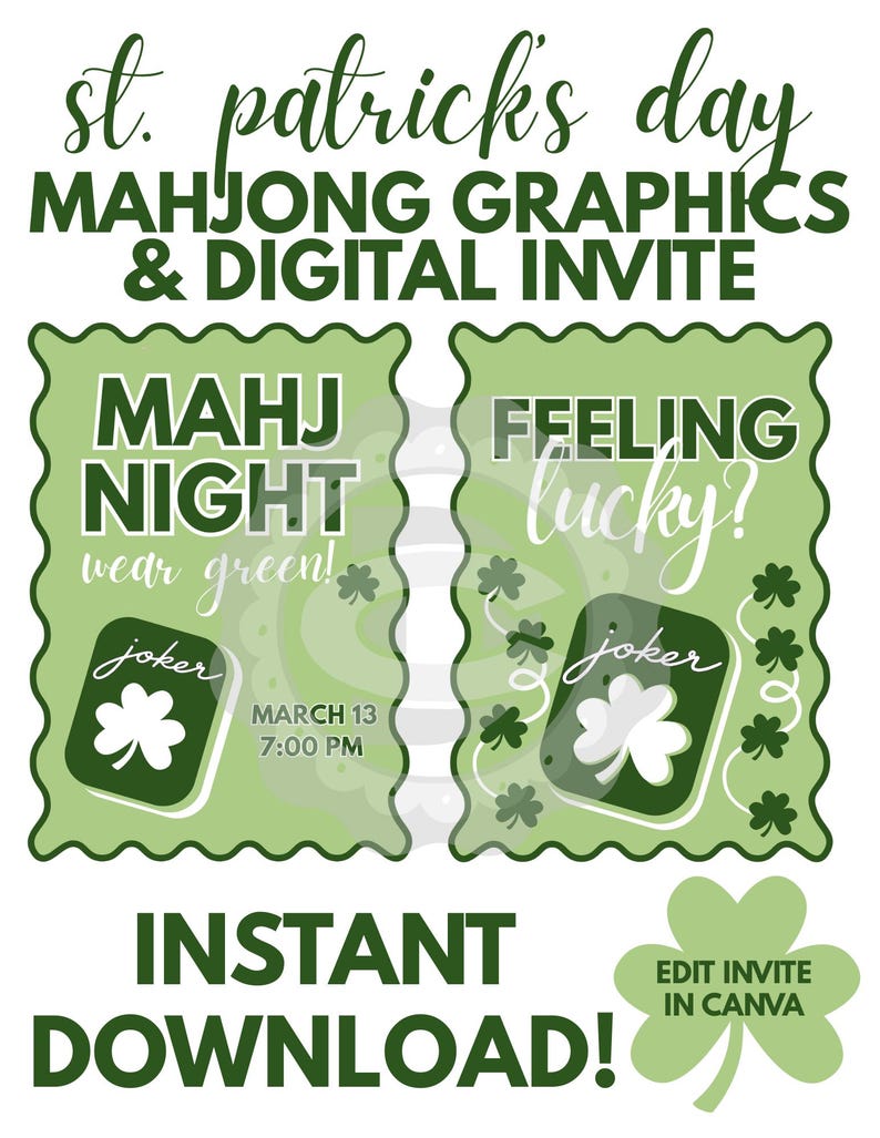 St. Patrick’s Day Mahjong Graphics and Invitation - Etsy