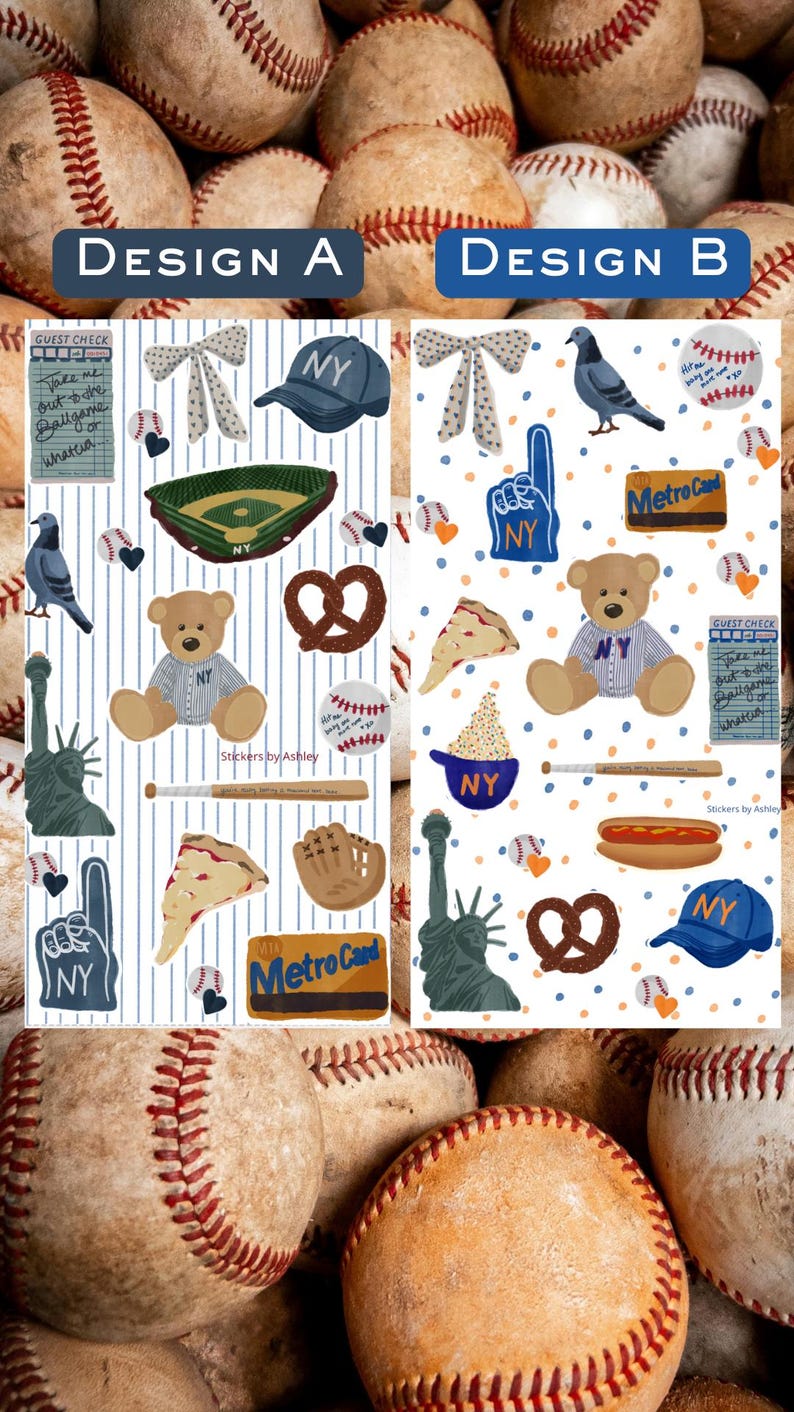 New York Baseball Sticker Sheets Hand Drawn - Etsy