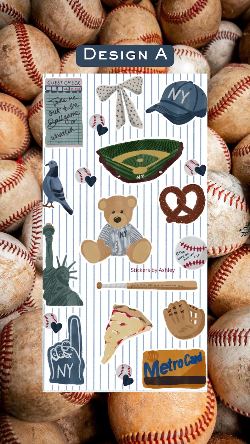 New York Baseball Sticker Sheets Hand Drawn - Etsy