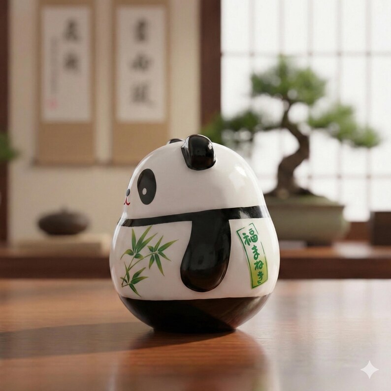 Handmade Ceramic Panda Okiagari Koboshi – Japanese Lucky Fortune Decor ...