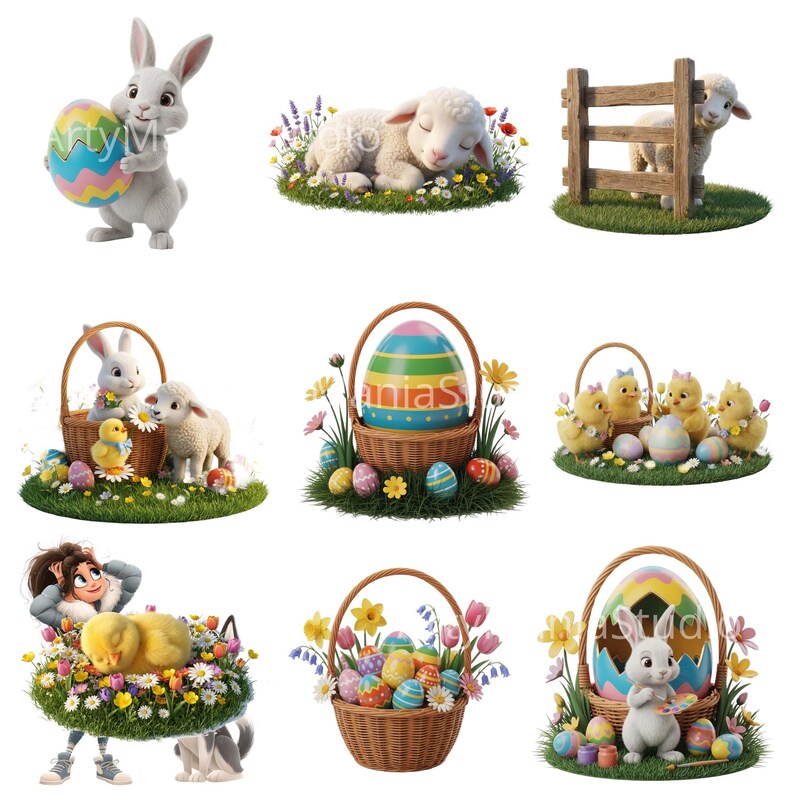 Springtime Easter Dreams Clipart Bundle | 50 Easter PNG | Bunny, Eggs ...
