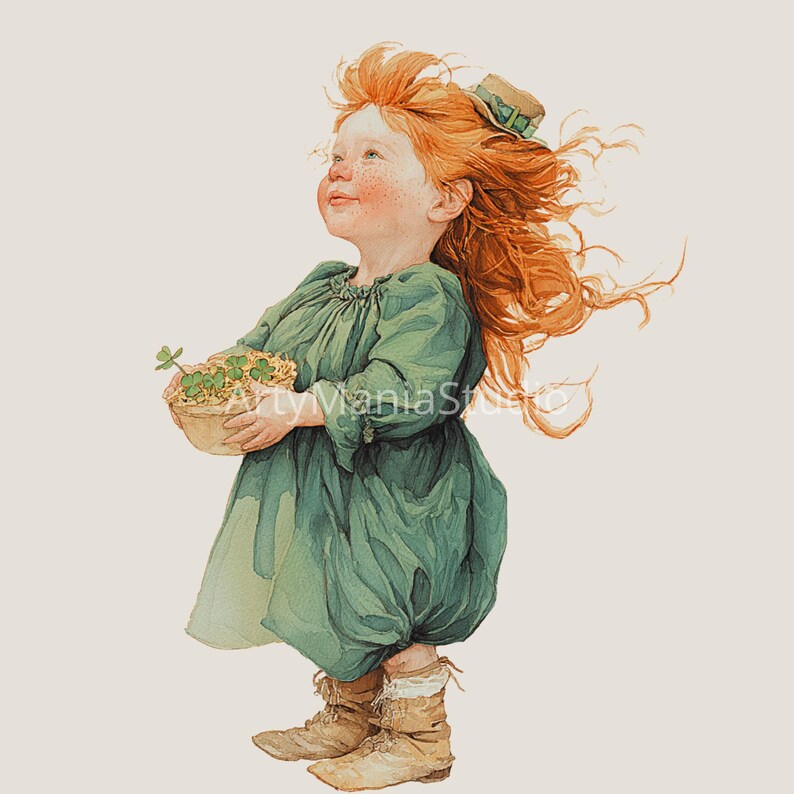 Irish Clover Heirlooms – 24 Vintage Watercolor Leprechaun PNG Cliparts ...