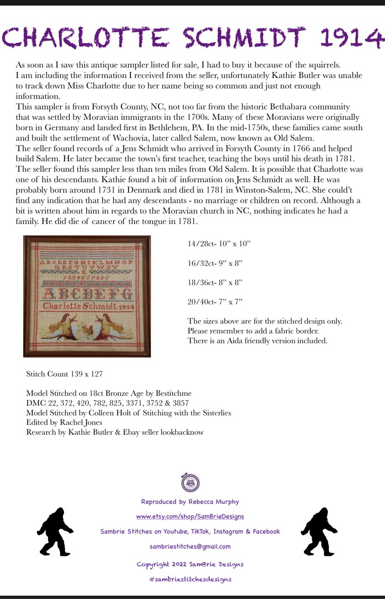 Charlotte Schmidt 1914 a Reproduction Sampler Pdf Chart - Etsy