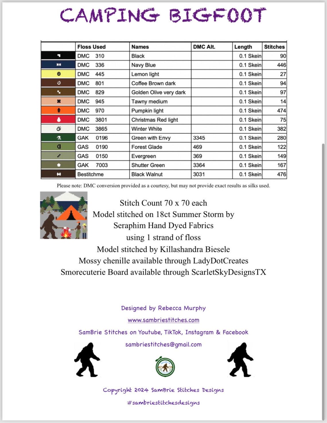 Camping Bigfoot Cross Stitch PDF - Etsy