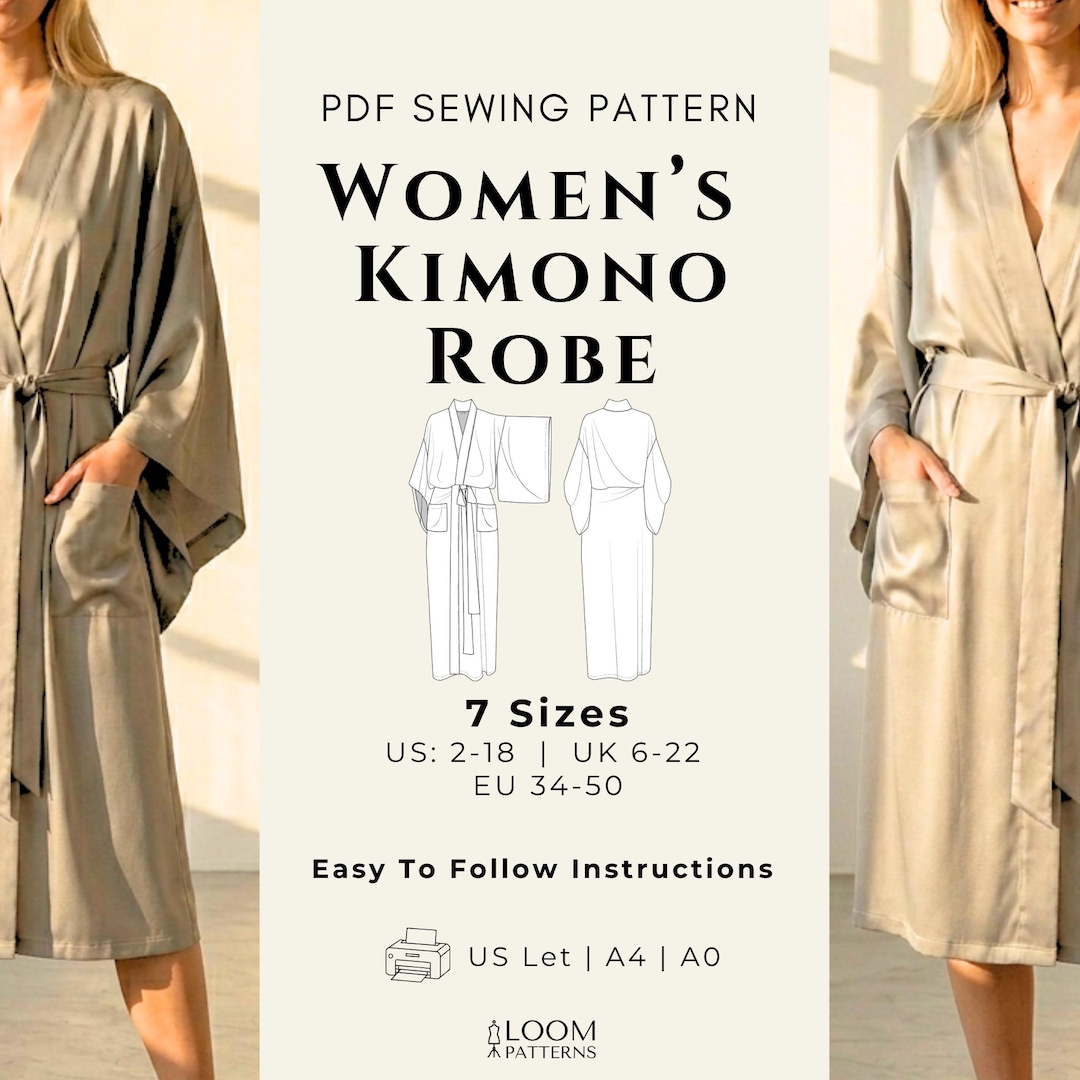 Dressing Gown Sewing Pattern PDF | Women's Kimono Robe XS-3XL | Modern ...