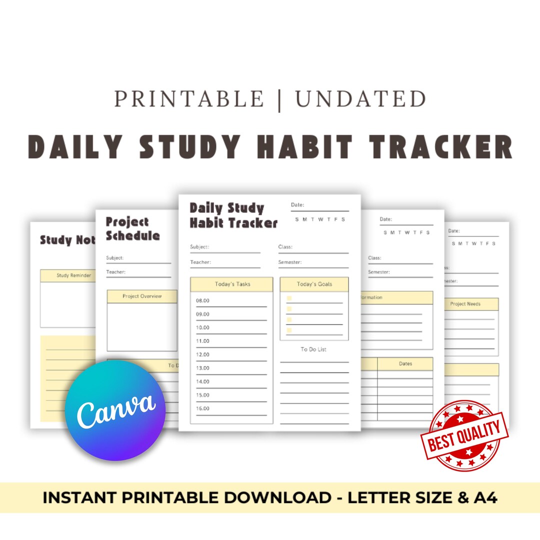 Printable Daily Study Habit Tracker,manage Hours Spent Studying Monthly ...