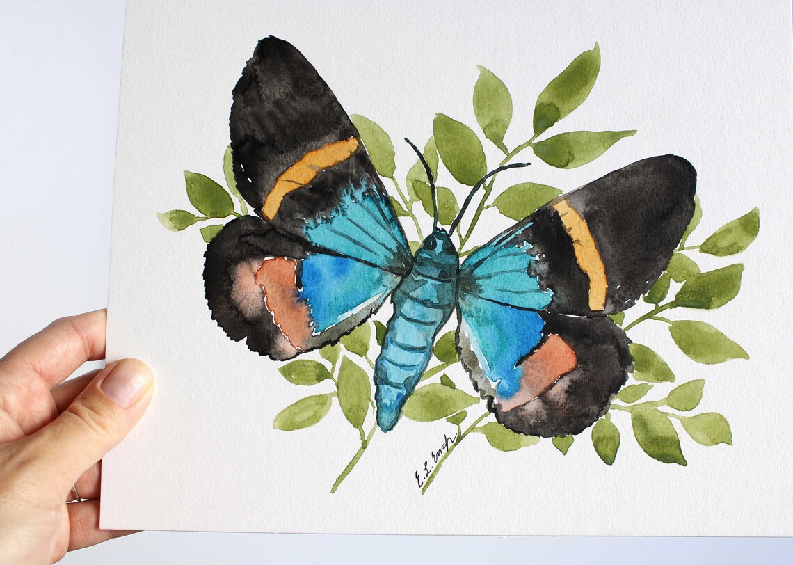 Original Watercolor Moth Painting Colorful Butterfly Art - Etsy