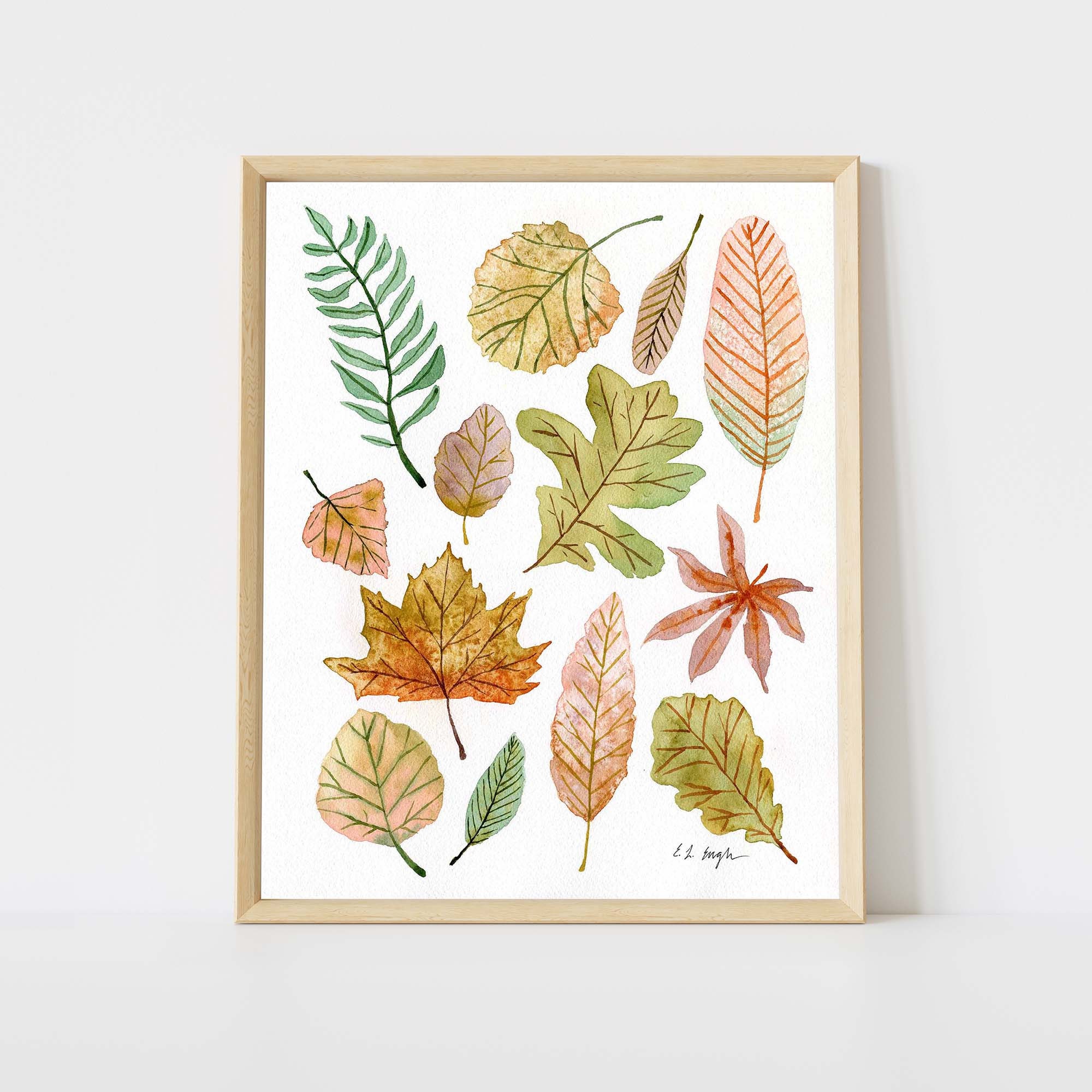 Pastel Fall Leaves Watercolor, Original Watercolor Art, Original ...