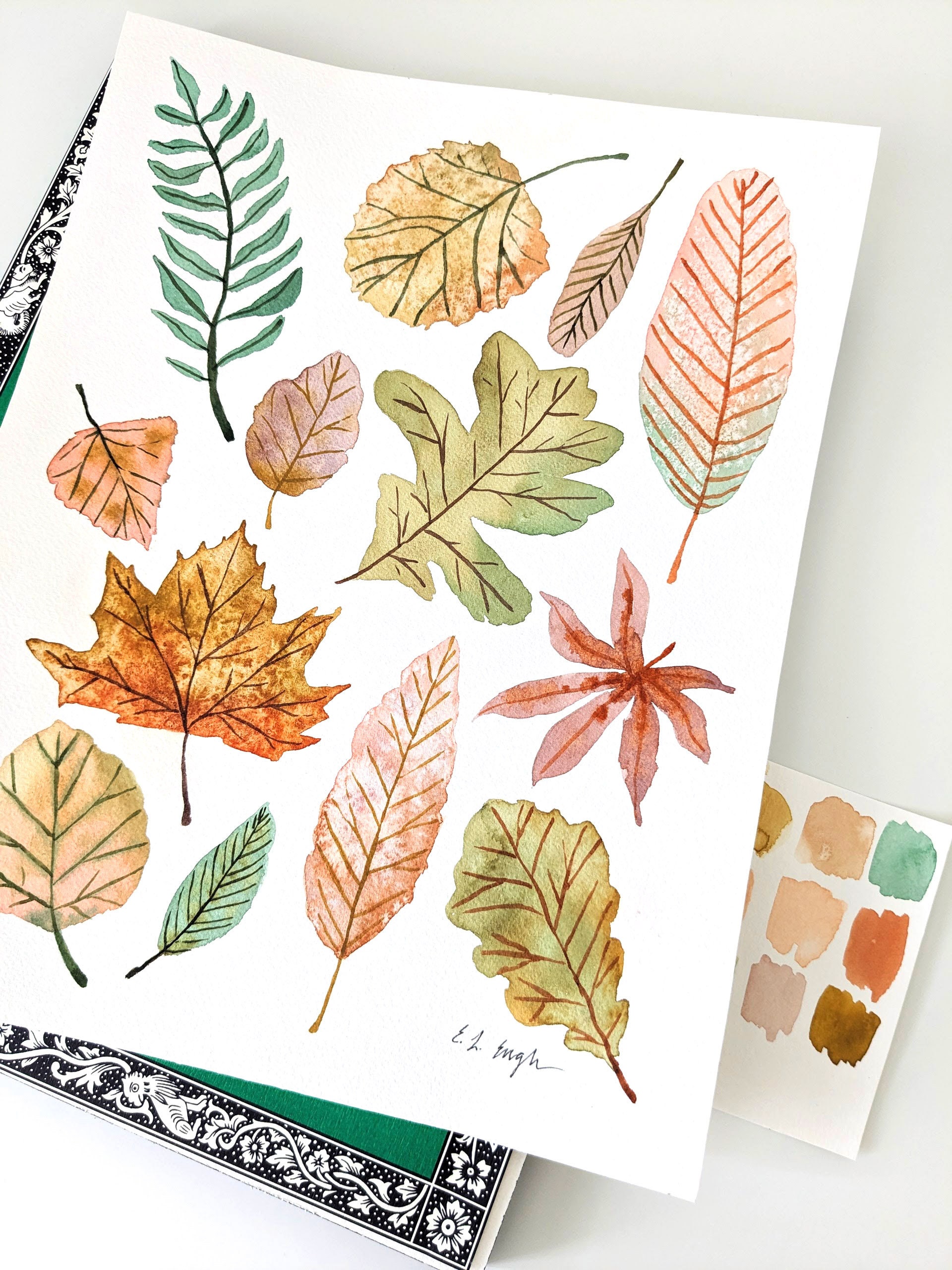 Pastel Fall Leaves Watercolor, Original Watercolor Art, Original ...