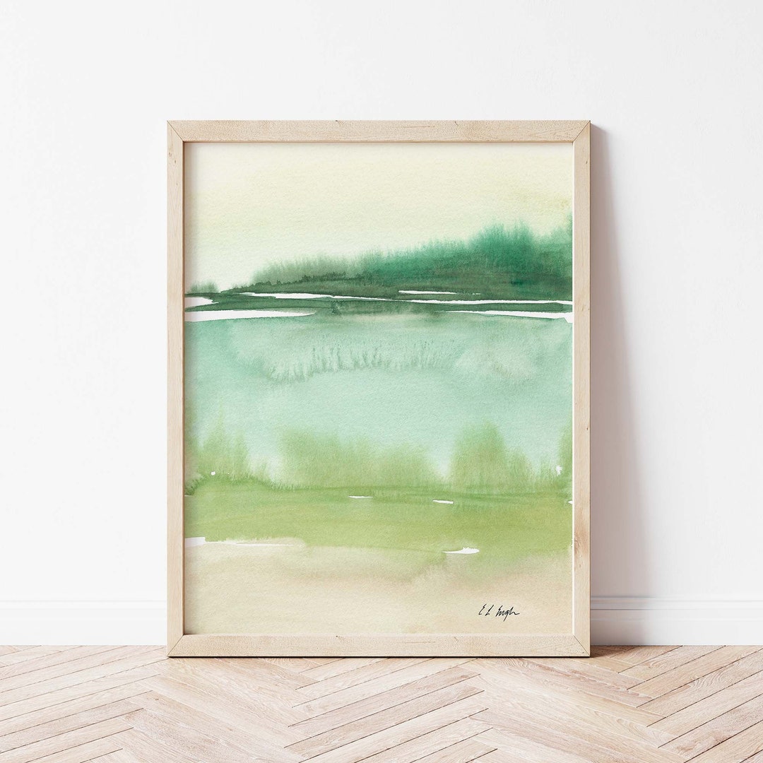 Peaceful Abstract Art Prints, Green Watercolor Landscape Art ...