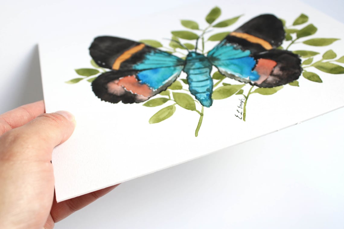 Original Watercolor Moth Painting Colorful Butterfly Art - Etsy