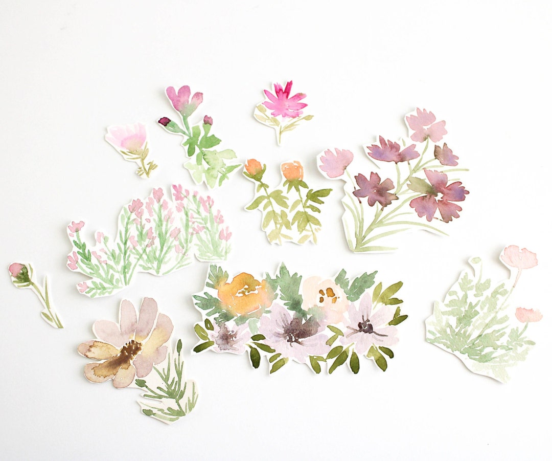 Watercolor Flowers Cut Outs, Hand Painted Watercolor Pieces, Collage ...
